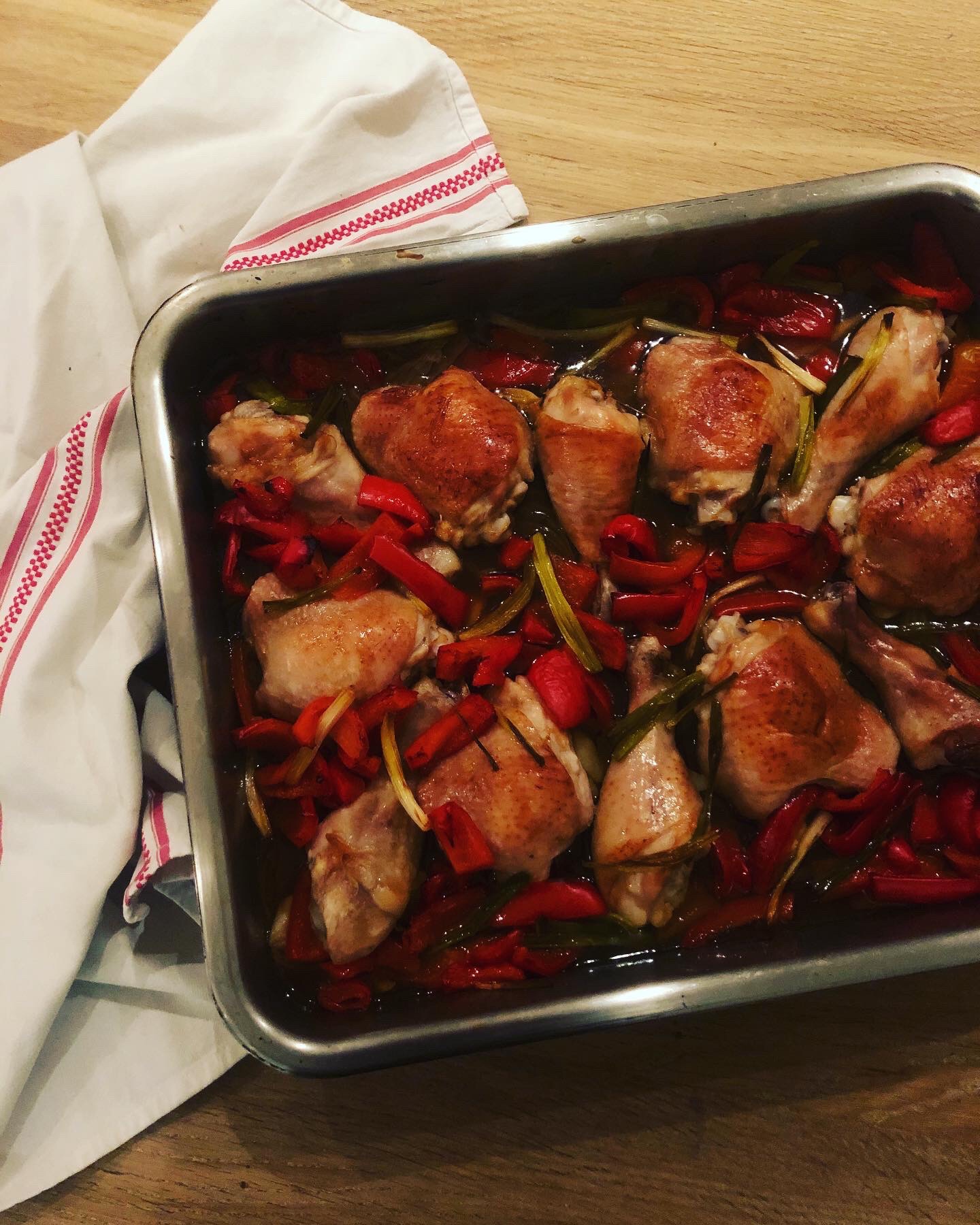 Chicken legs with red peppers, spring onions, and chickpeas | Nettle ...
